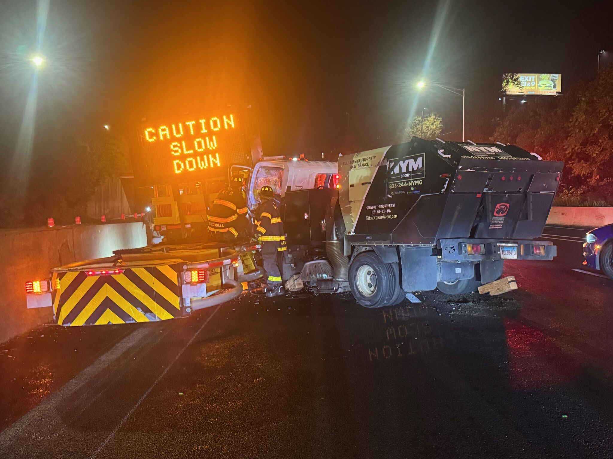 Street sweeper, construction truck crash in Norwalk on I-95: Official