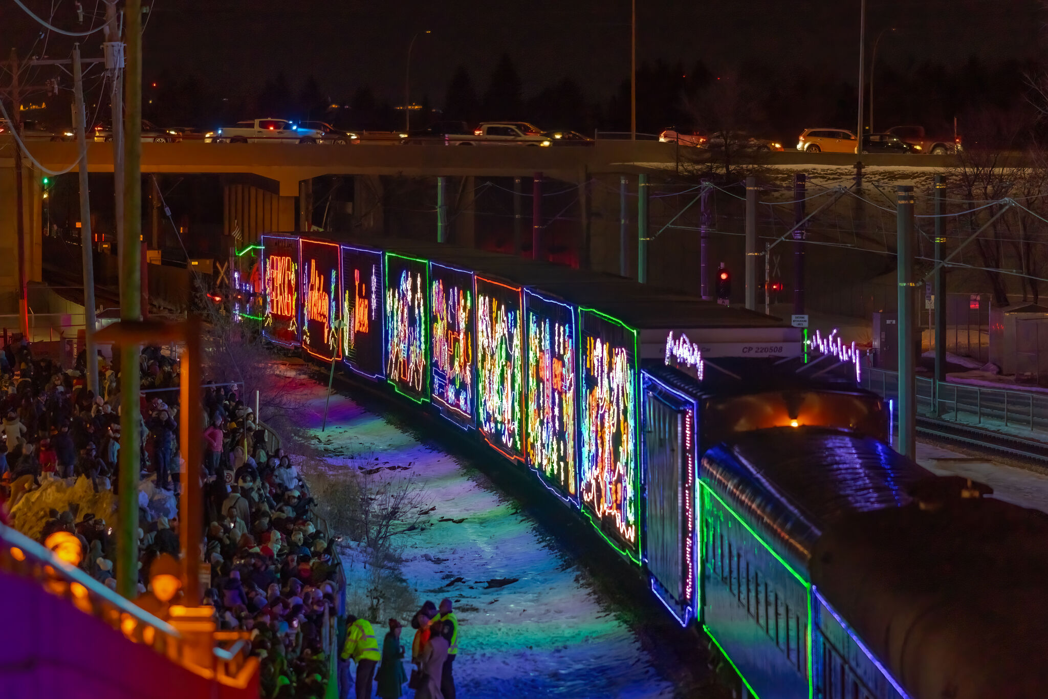 Holiday Train rolling through Michigan in November on way to Windsor