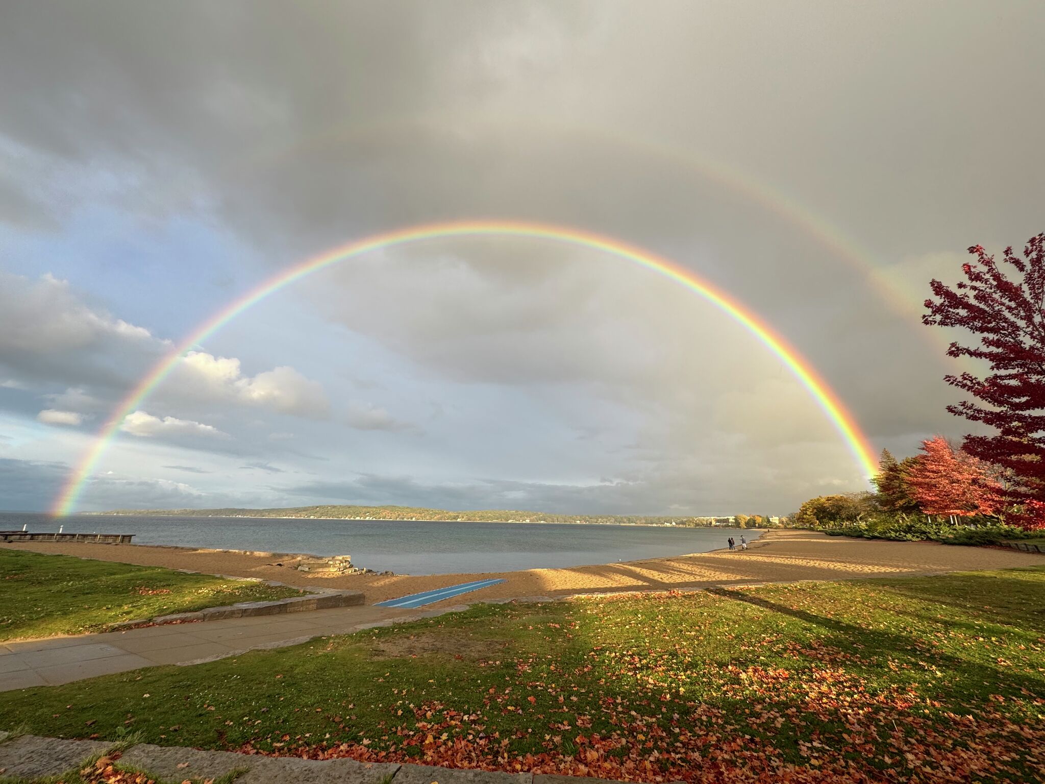 Grand Traverse Bay double rainbow shown in reader's photo