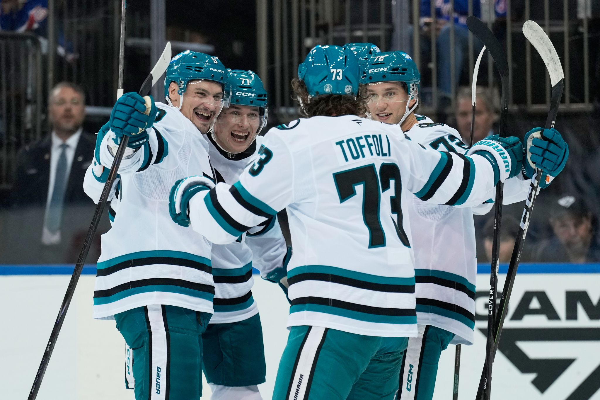 Celebrini has a hat trick and a 5-point game, Sharks beat Rangers in OT ...