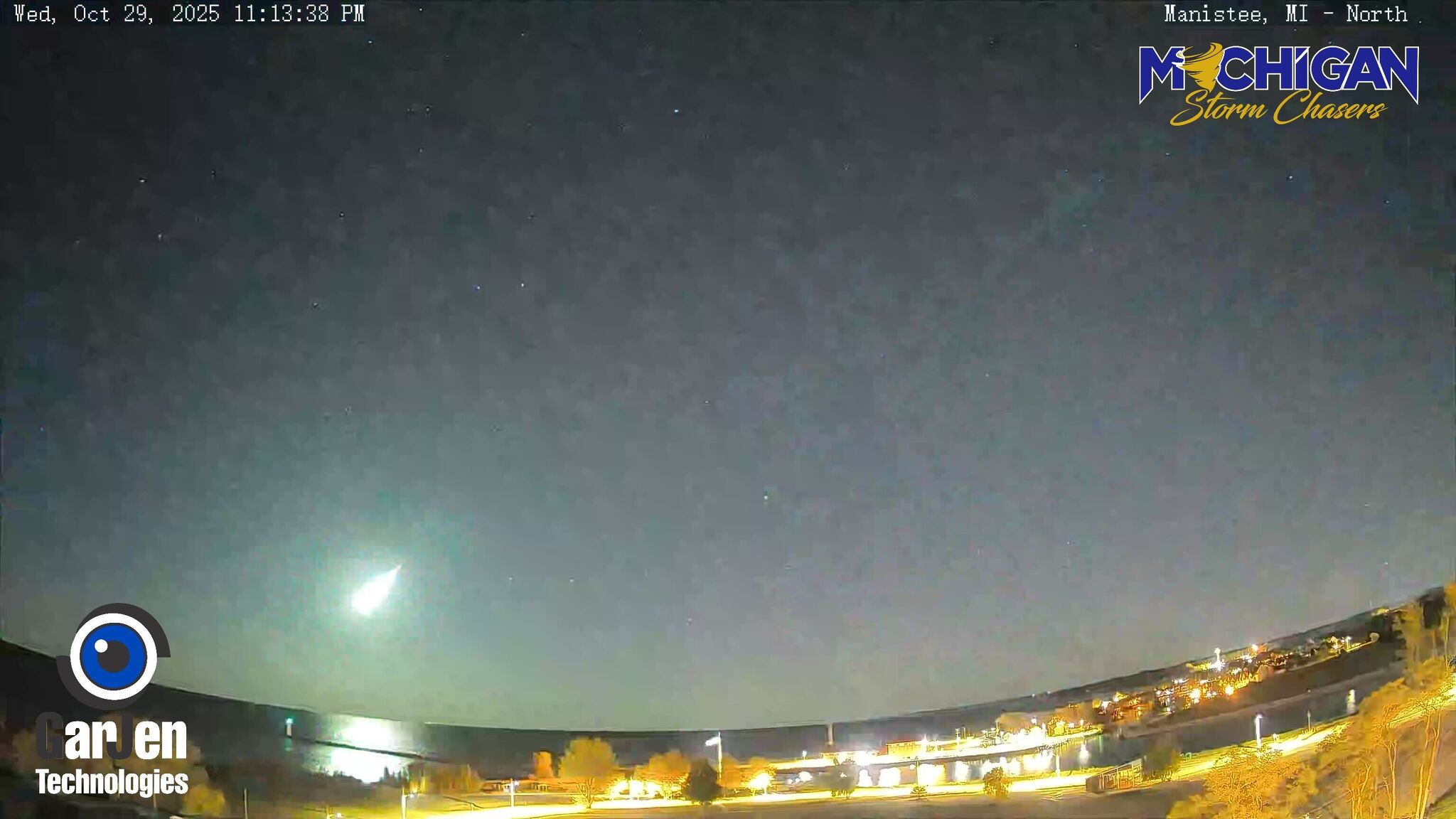 Green meteor flash captured on Michigan sky camera