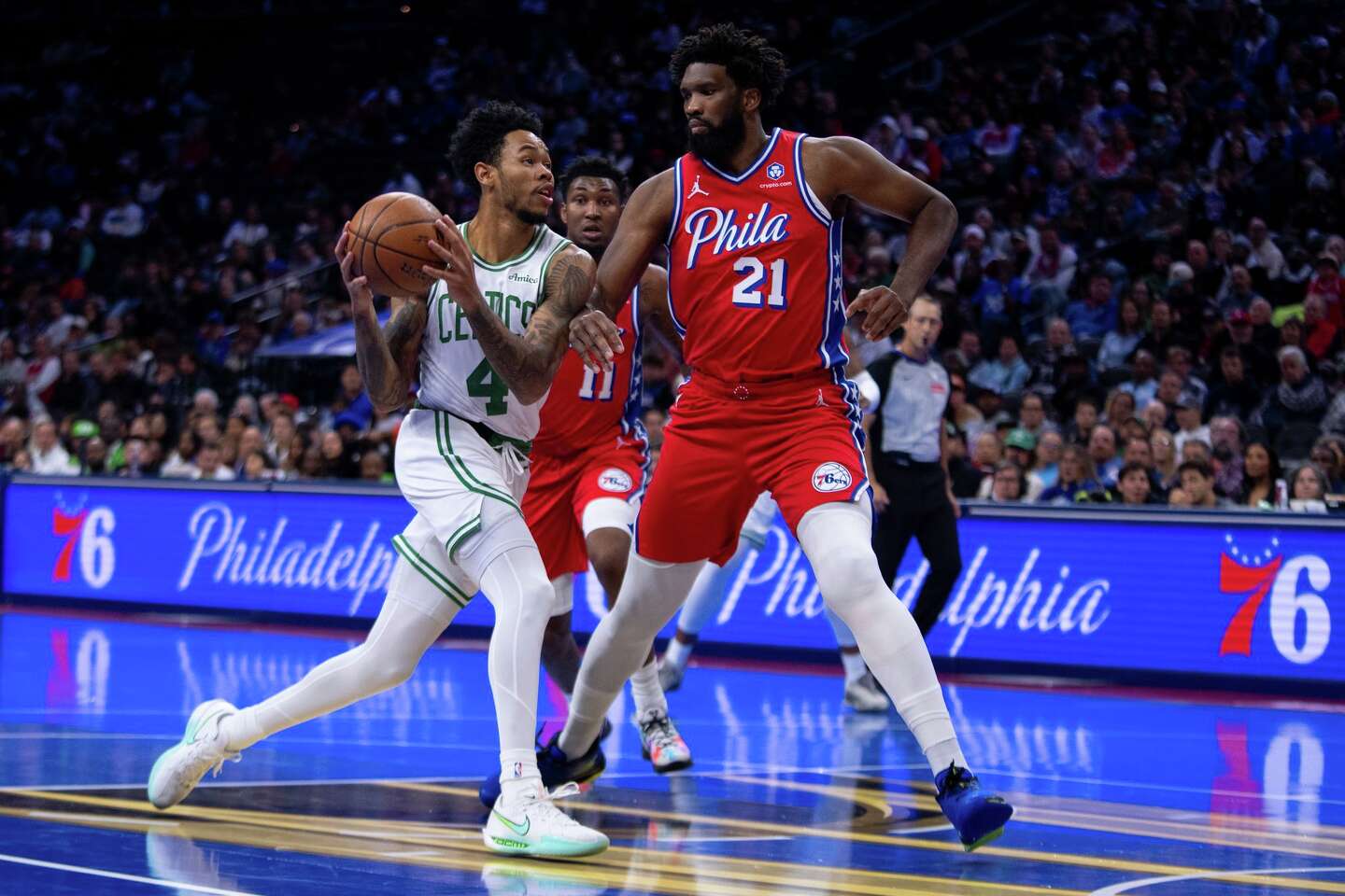Philadelphia's Joel Embiid is fined $50,000 for a lewd gesture during a game against Boston