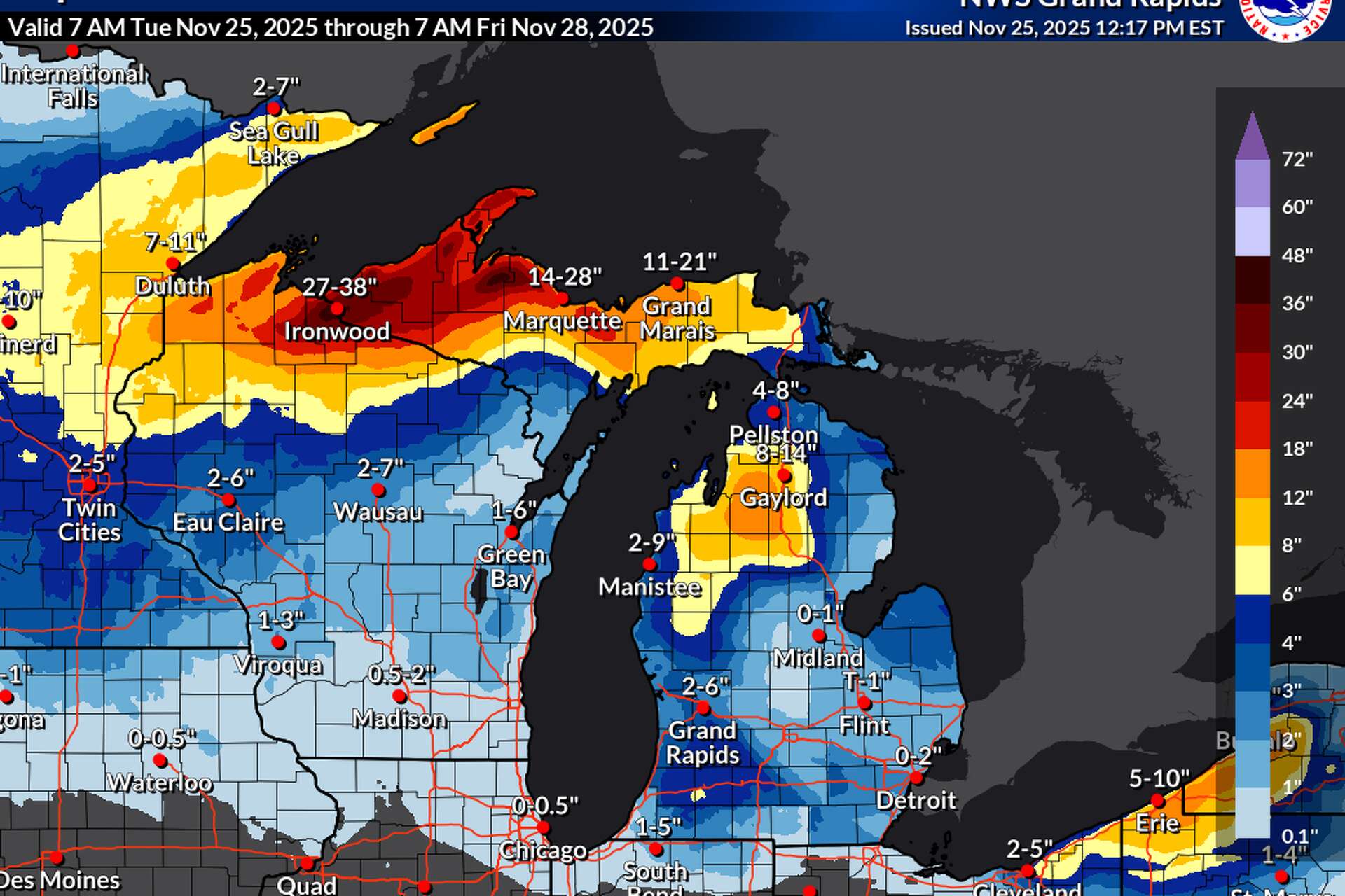 Northern Michigan expecting 50 mph wind gusts, up to 9 inches of snow