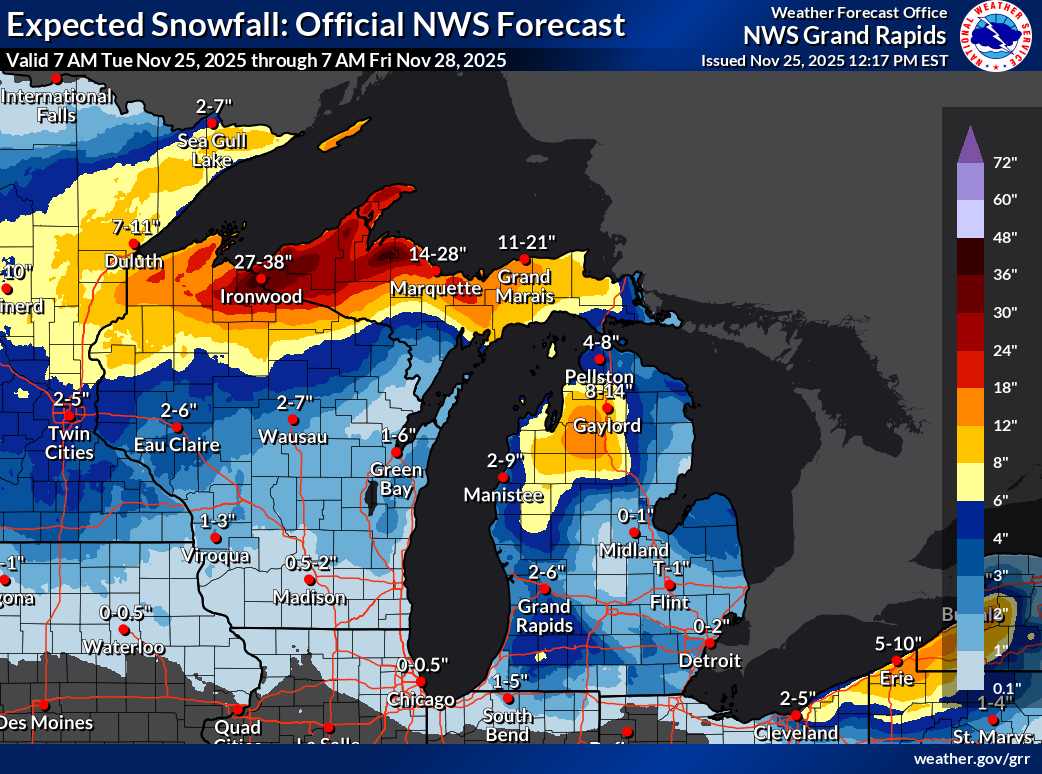 Travel update: Latest snowfall forecast for Thanksgiving in Michigan