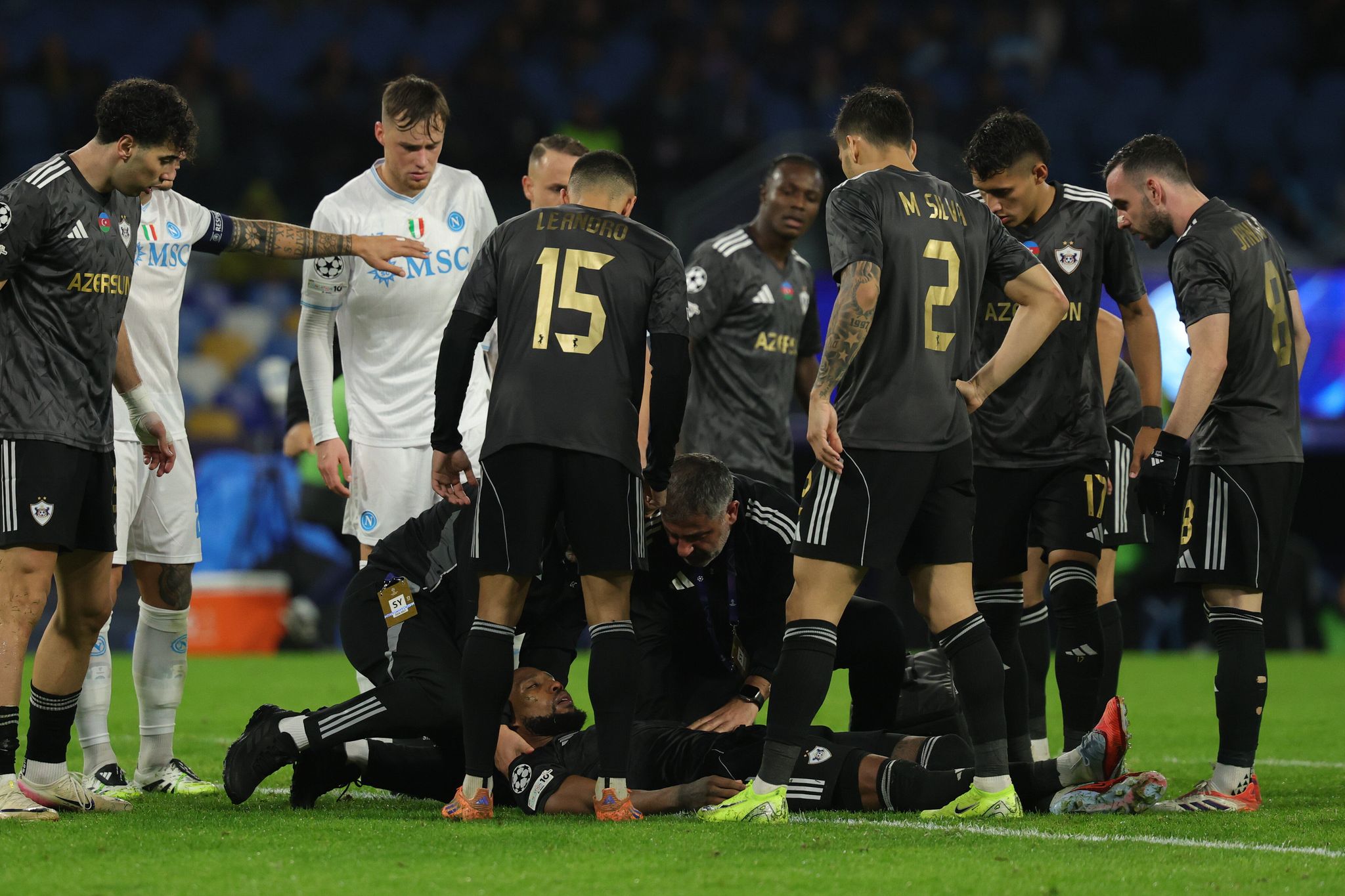 Qarabağ's Kevin Medina knocked out by shot from Napoli's Scott McTominay