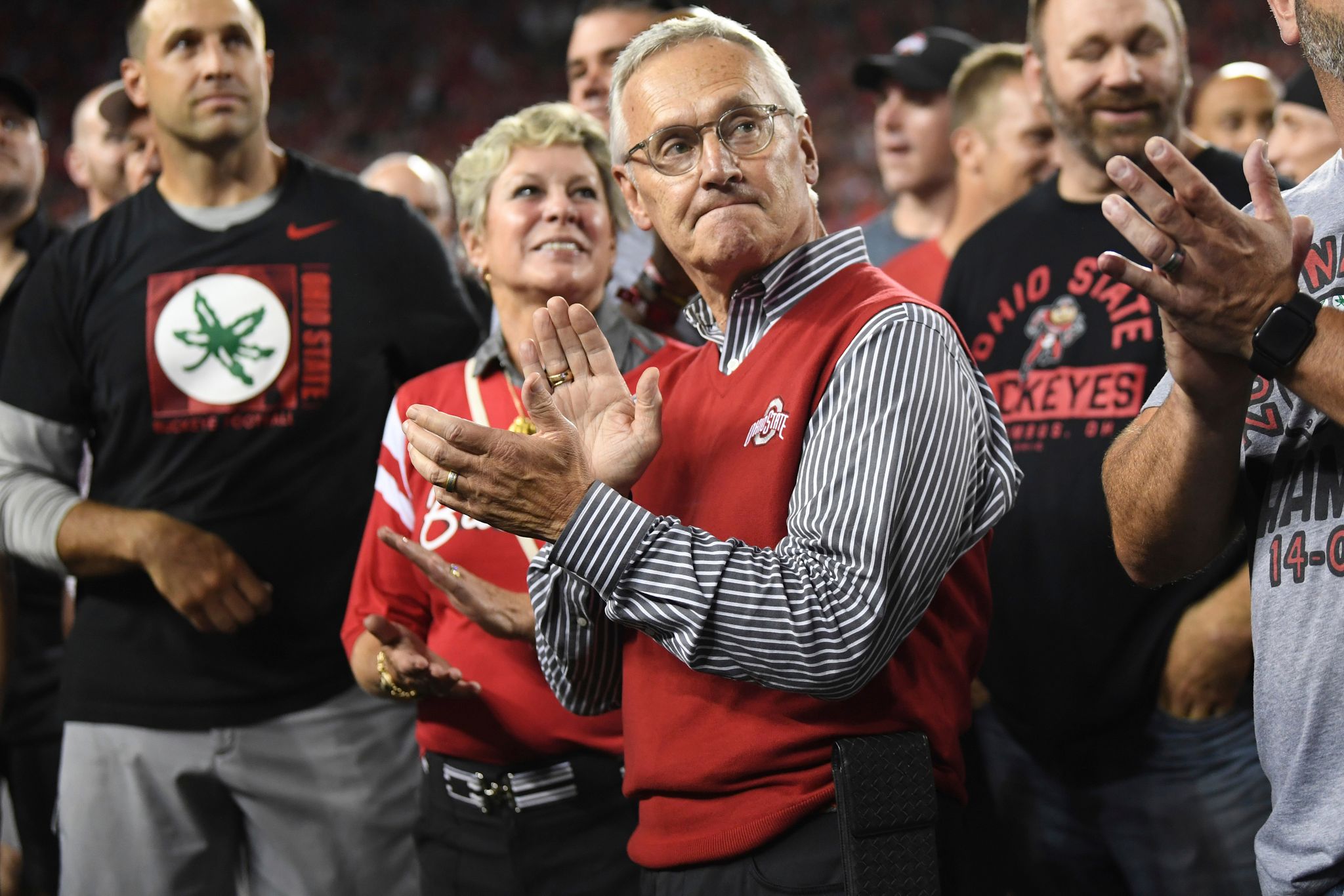 Ohio Lt. Gov. Jim Tressel puts his iconic red sweater-vest on the line ...