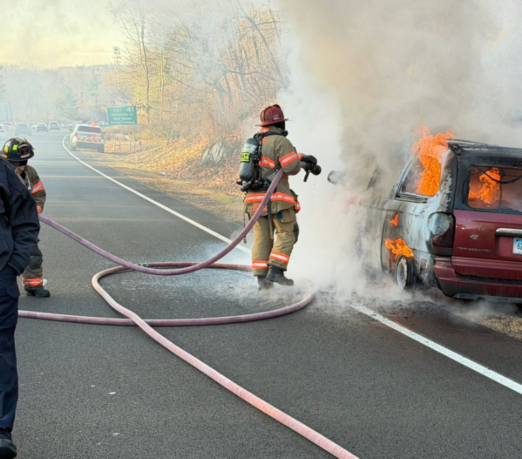 Minivan burst into flames on Route 15 in Orange, fire officials say