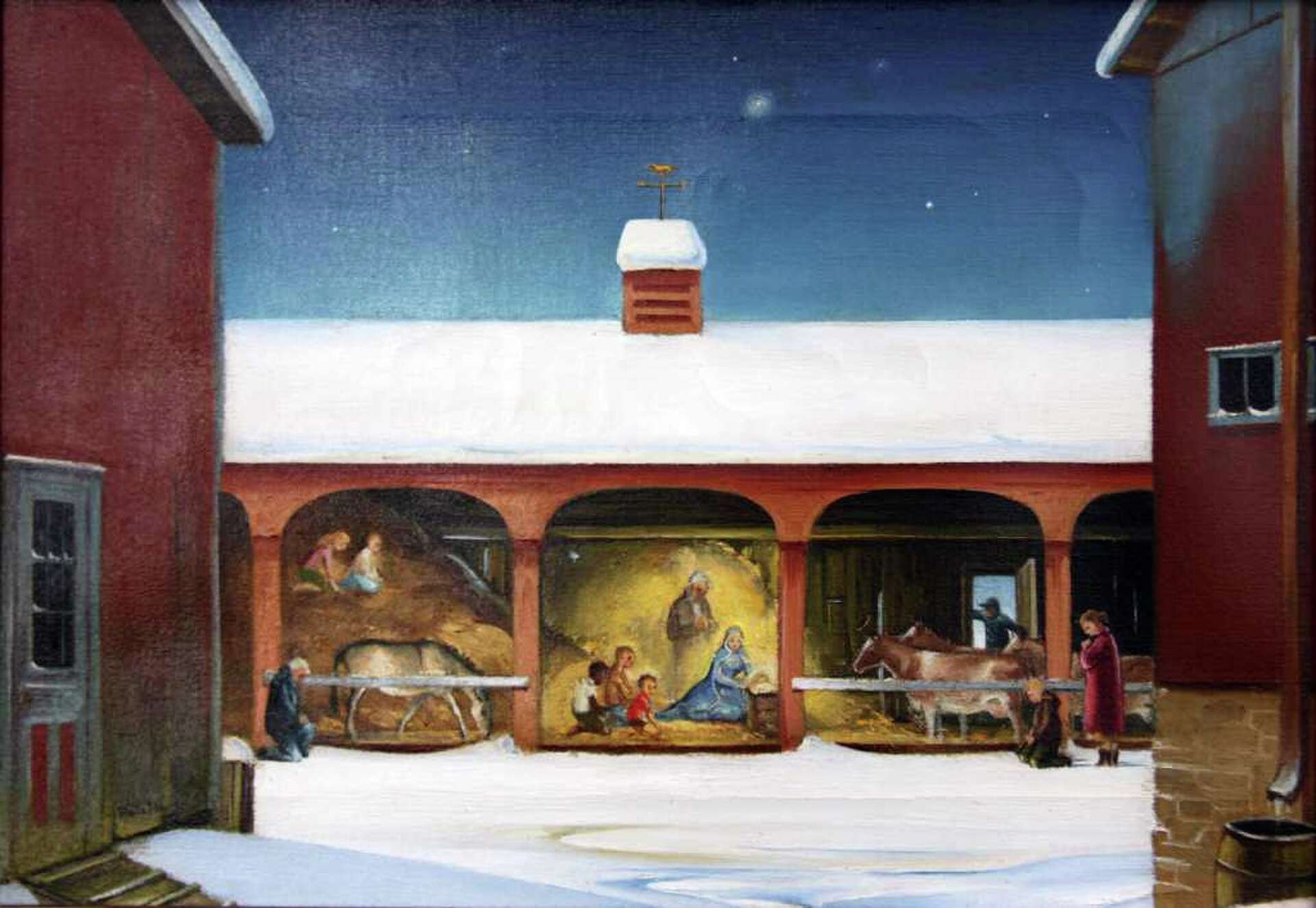 Ruth Ray's Nativity paintings set in red barns of Connecticut