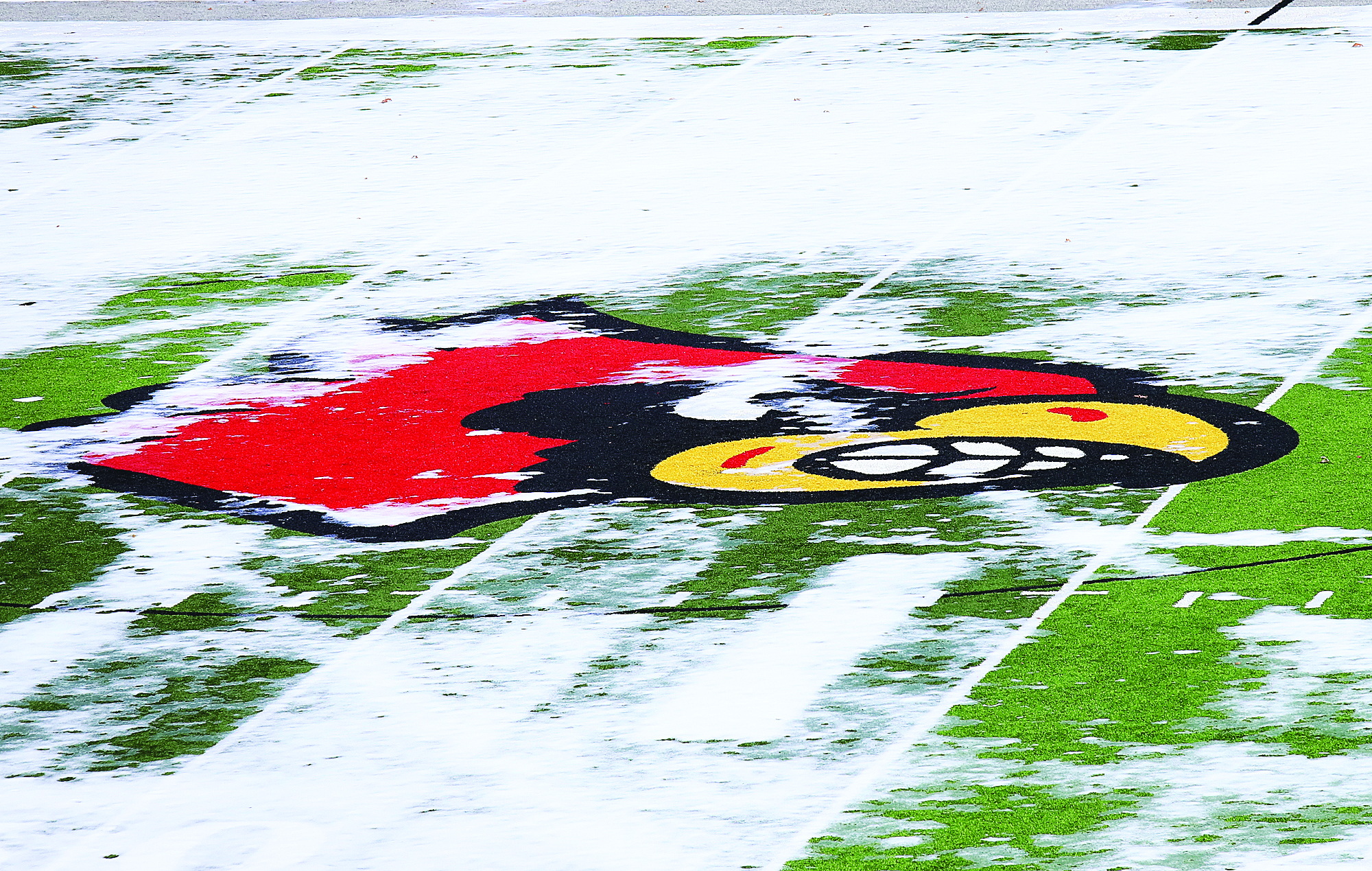 Alton’s Redbird endures cold as snow clears from field