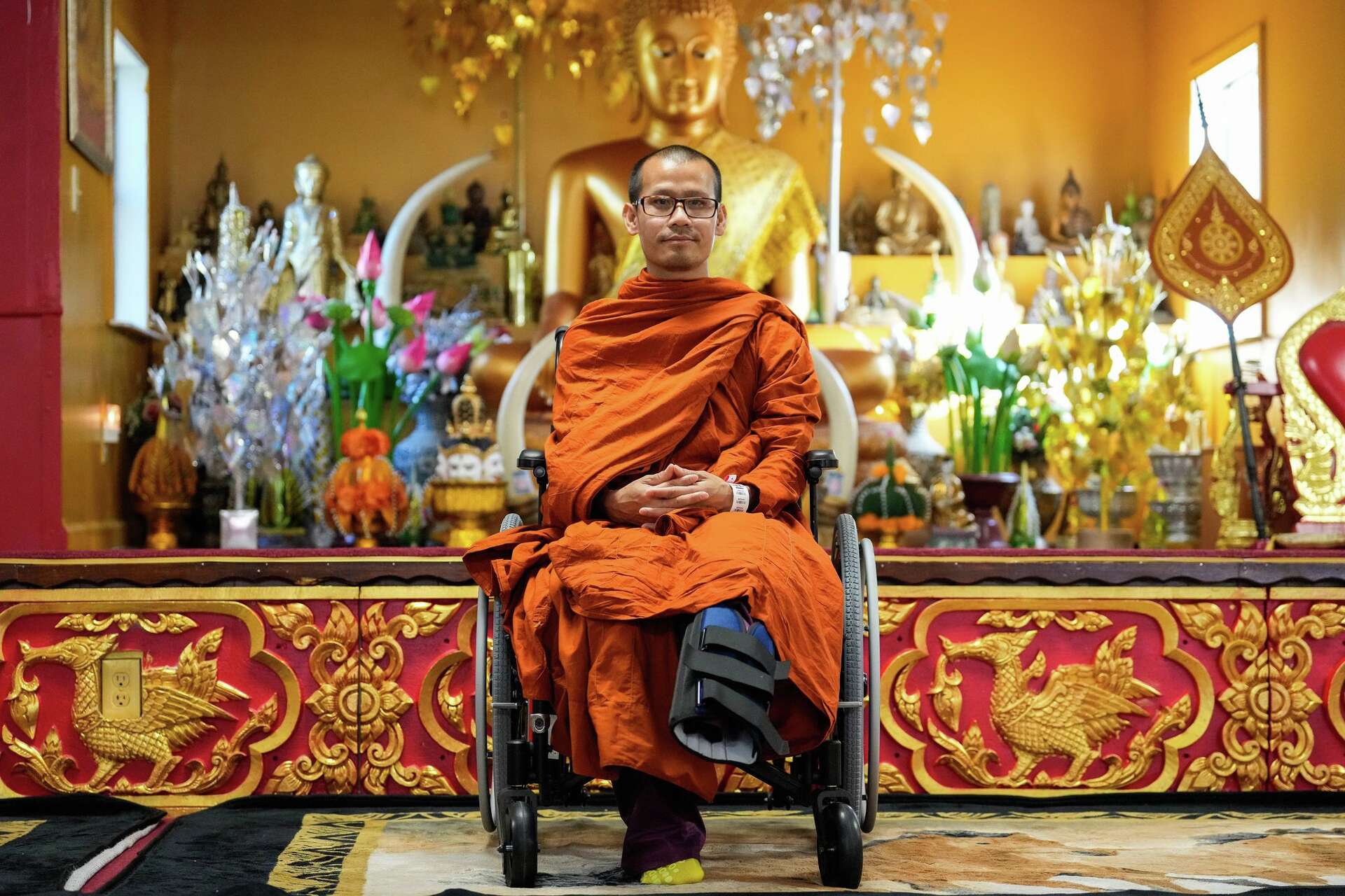 In Texas, a driver hit a monk. The monk lost his leg. He's not angry.