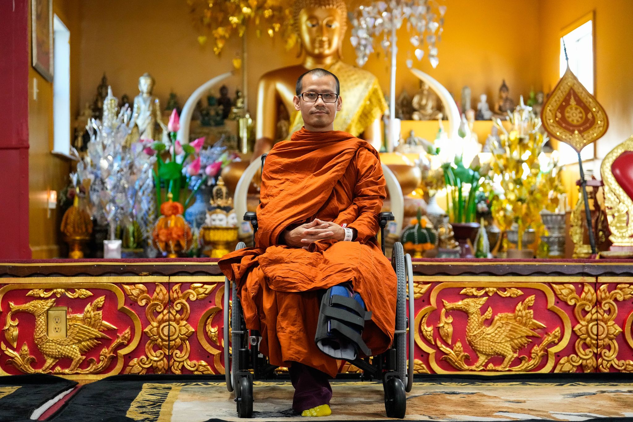 In Texas, a driver hit a monk. The monk lost his leg. He's not angry.