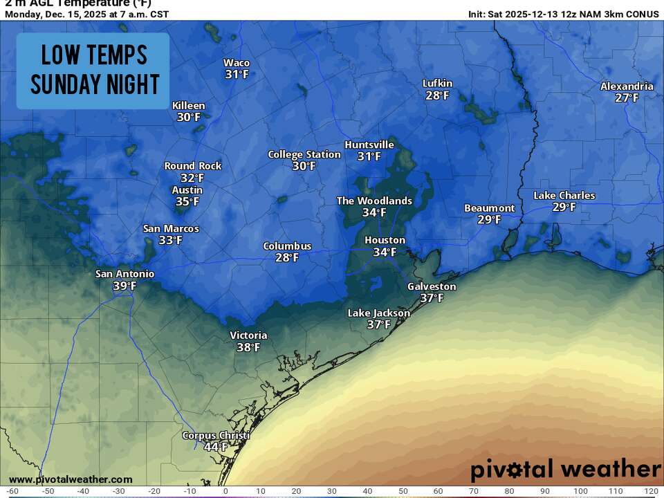 Arctic air surges into South Texas Sunday. Here’s a timeline.