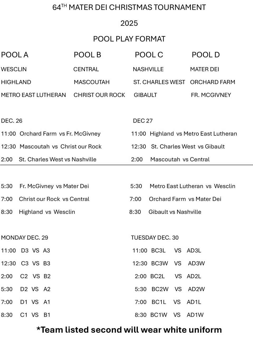 Holiday high school basketball tournament schedules
