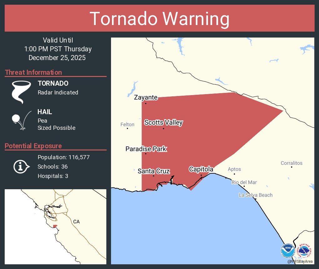 Santa Cruz under tornado warning as severe storms hit California
