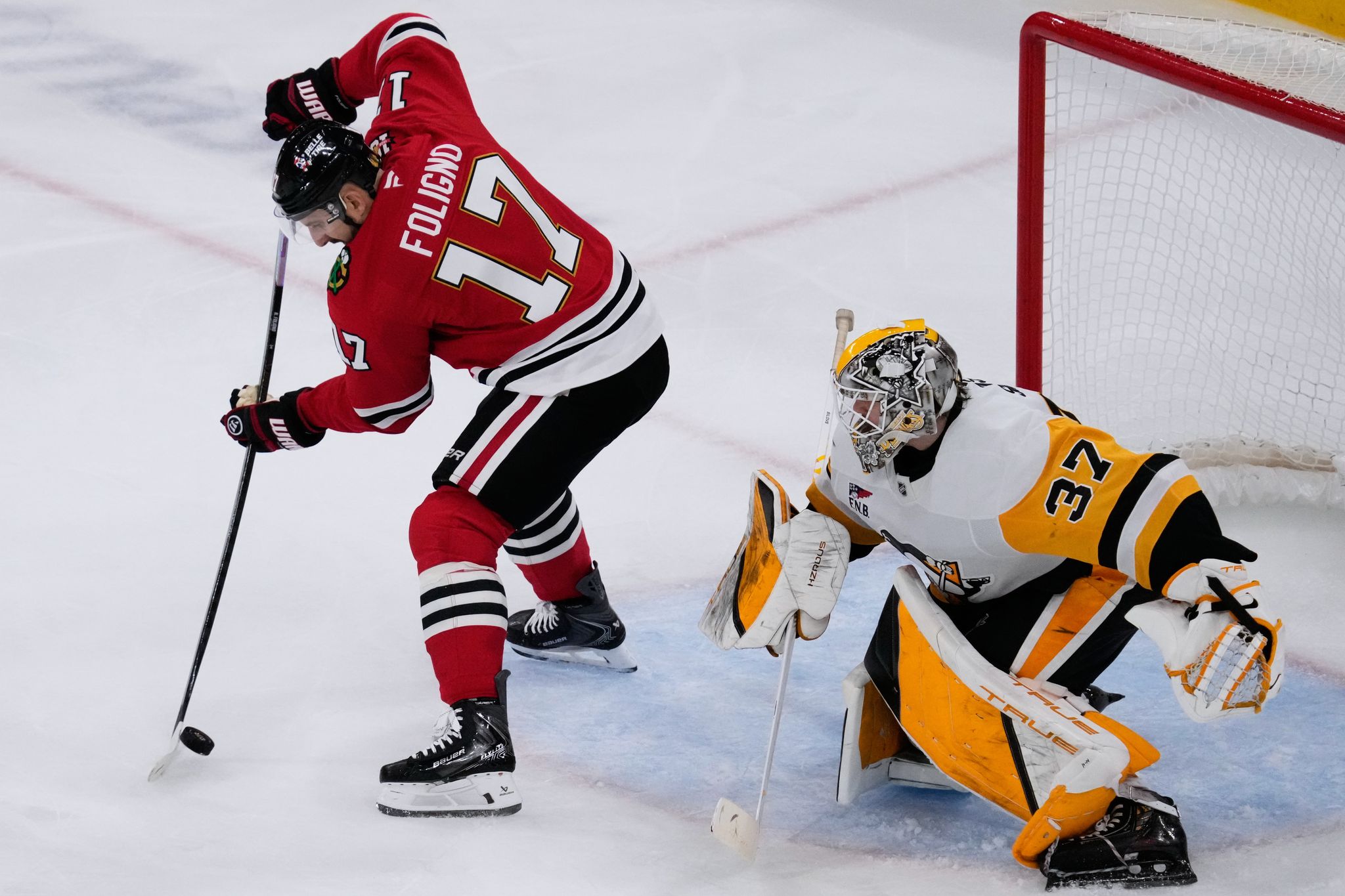 Brazeau has hat trick, Rust scores twice as Penguins rout Blackhawks 7-3
