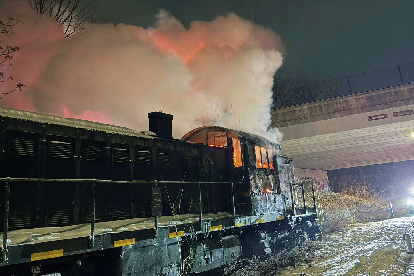 Catskill Mountain Railroad locomotive catches fire in Kingston Plaza