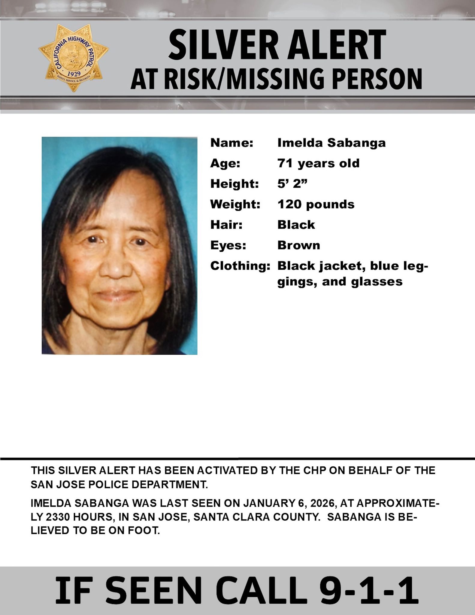 SJ: Chp Issues Silver Alert For Missing 71-Year-Old Woman