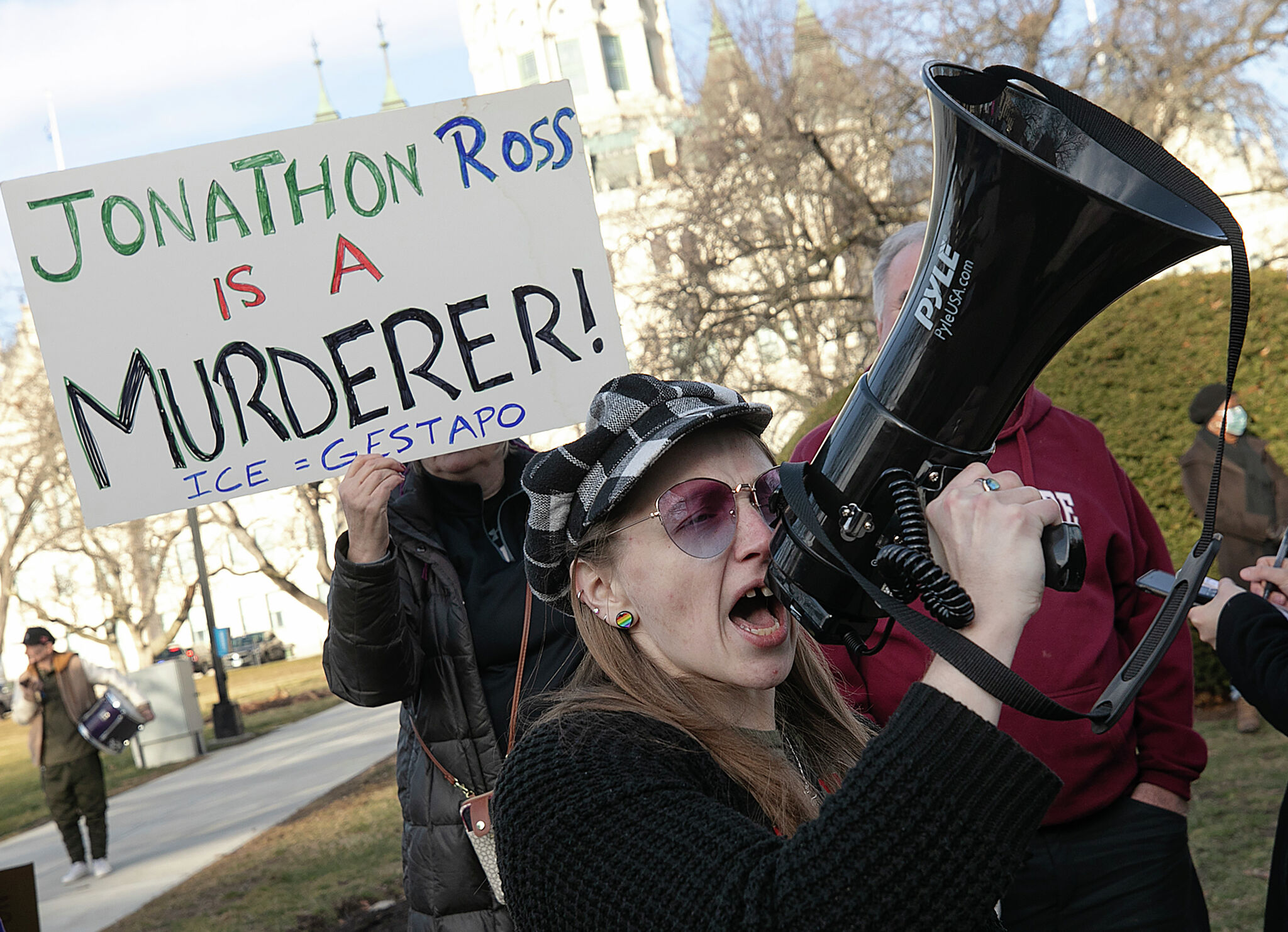 Anti-ICE protesters rally at CT Capitol in Hartford Tuesday afternoon