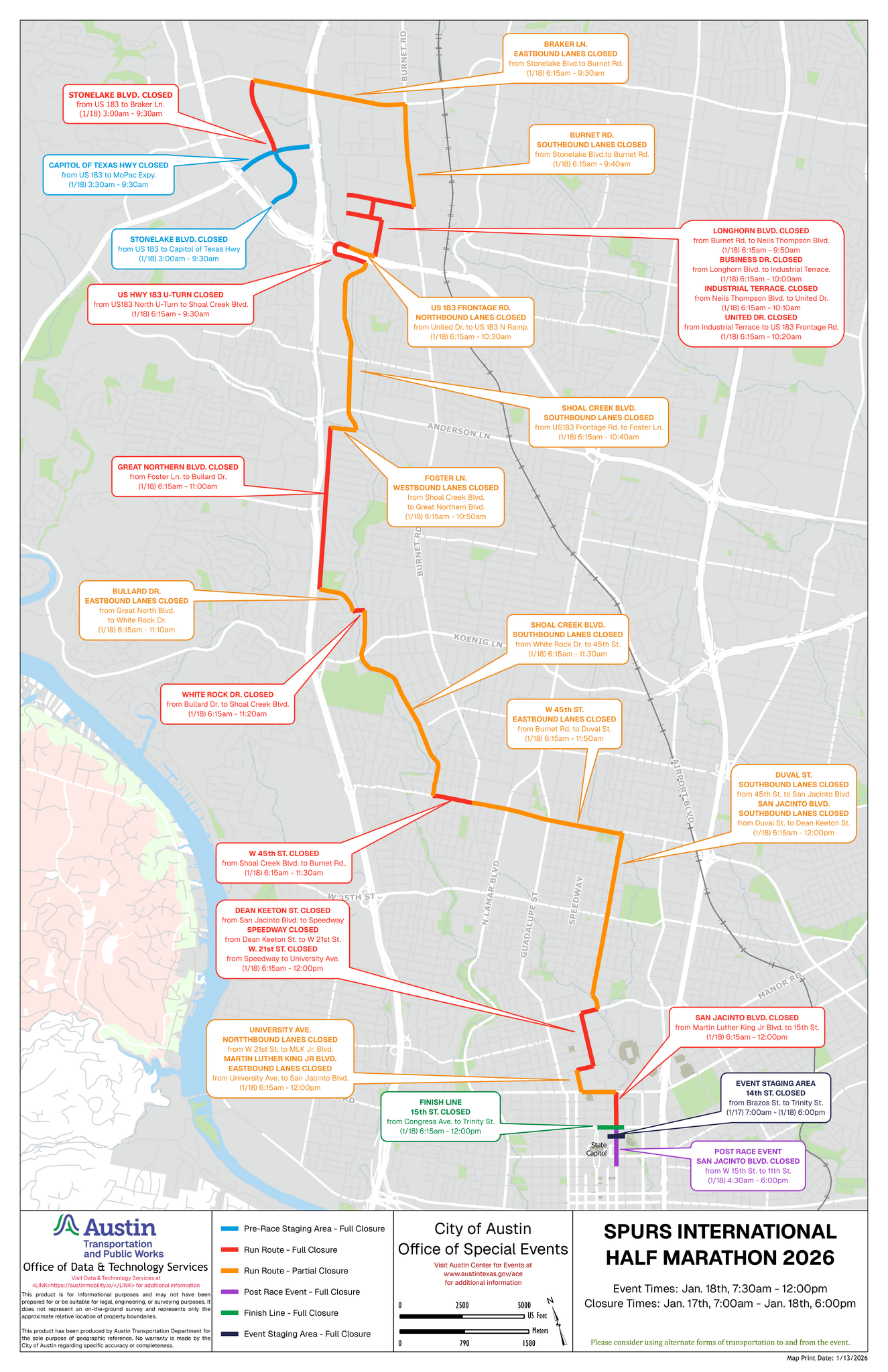 Expect road closures in Austin for Sunday’s half marathon. See map