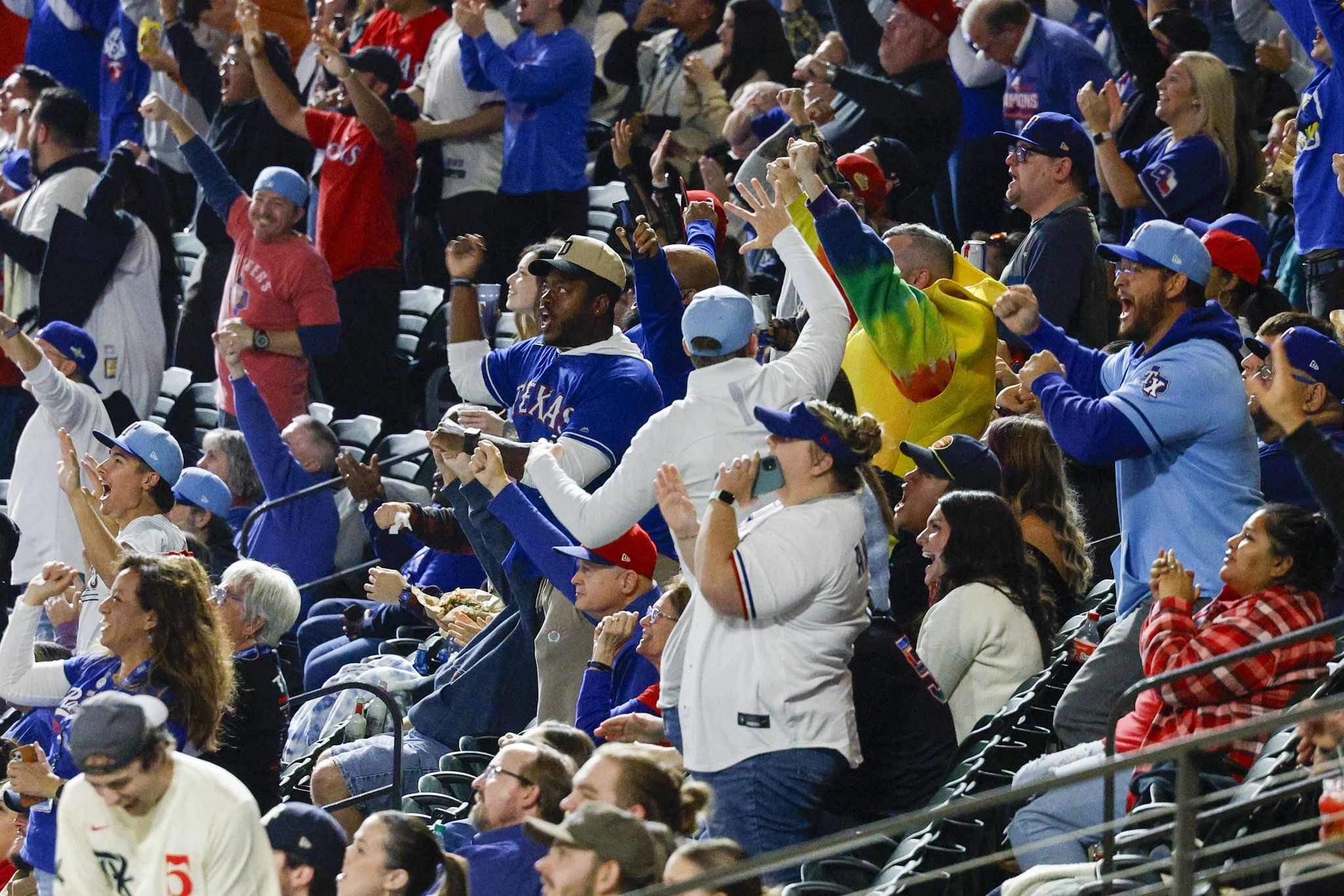 Texas Rangers fans cheer at World Series party in Globe Life Field