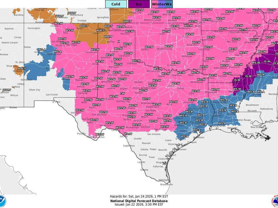 Winter storm warnings across Texas as snow and ice storm threatens