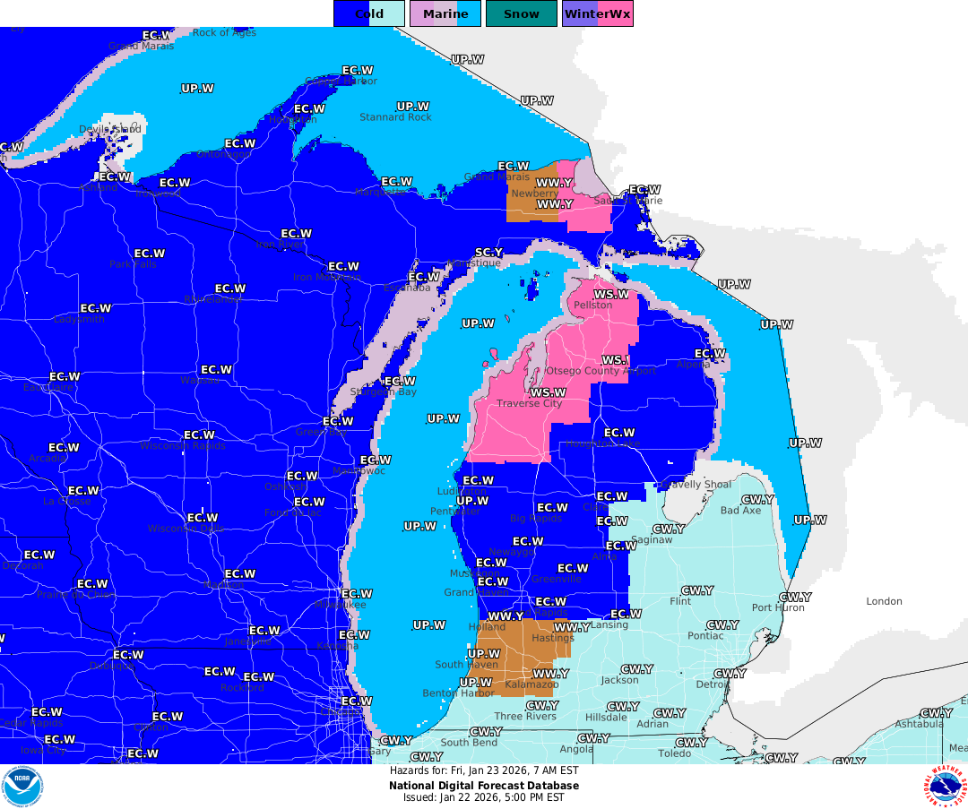 Extreme cold warnings issued across Michigan on Friday