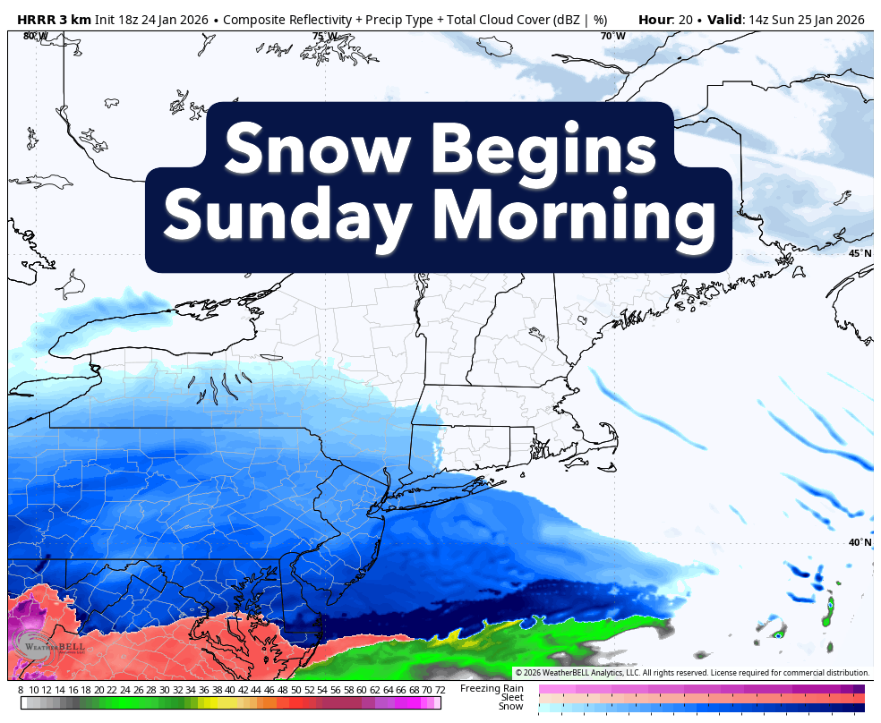 When will Sunday's snow start and how much is CT getting?