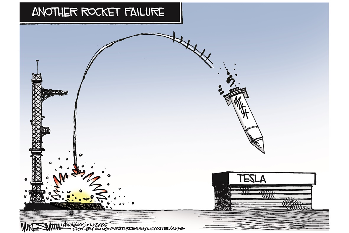 Editorial cartoon: Tesla stock