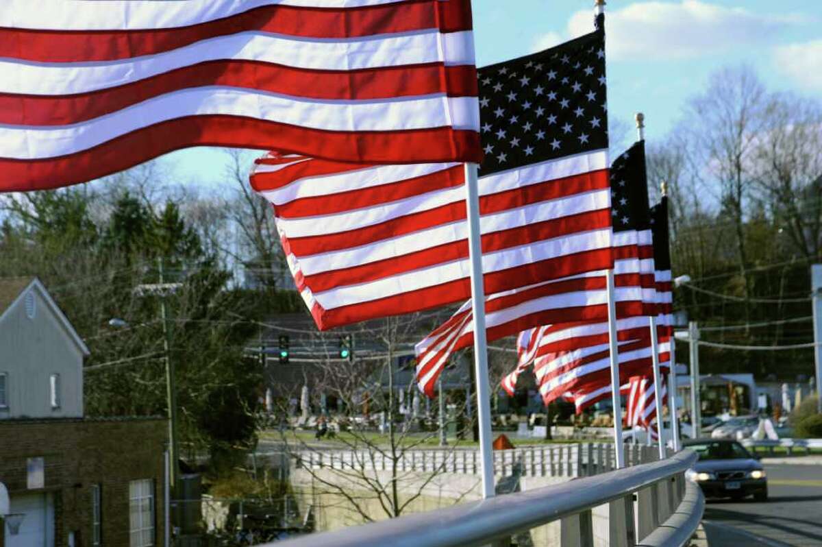 Flags back on Mianus River bridge