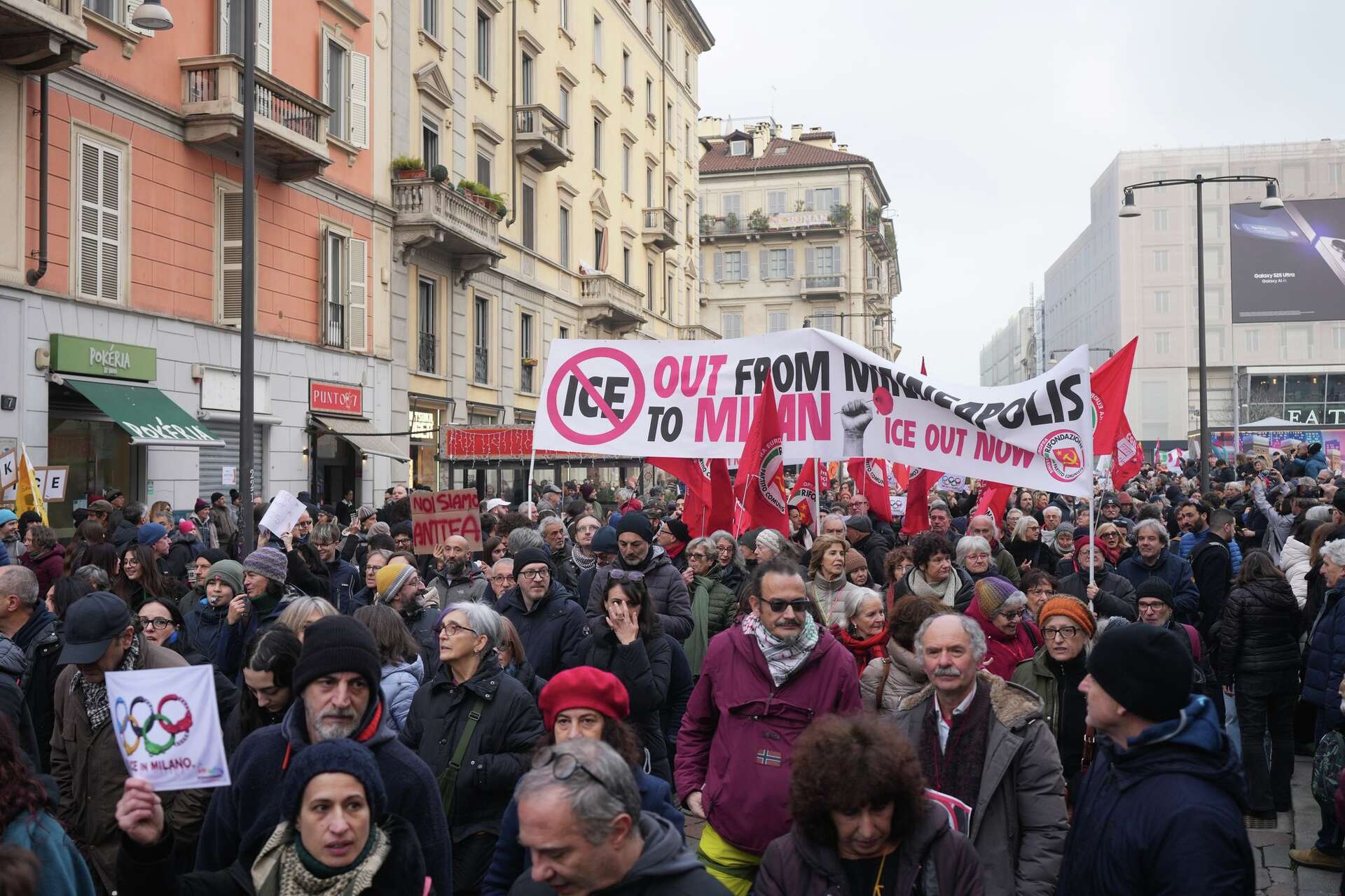 Demonstrators in Milan protest ICE unit at Winter Olympics