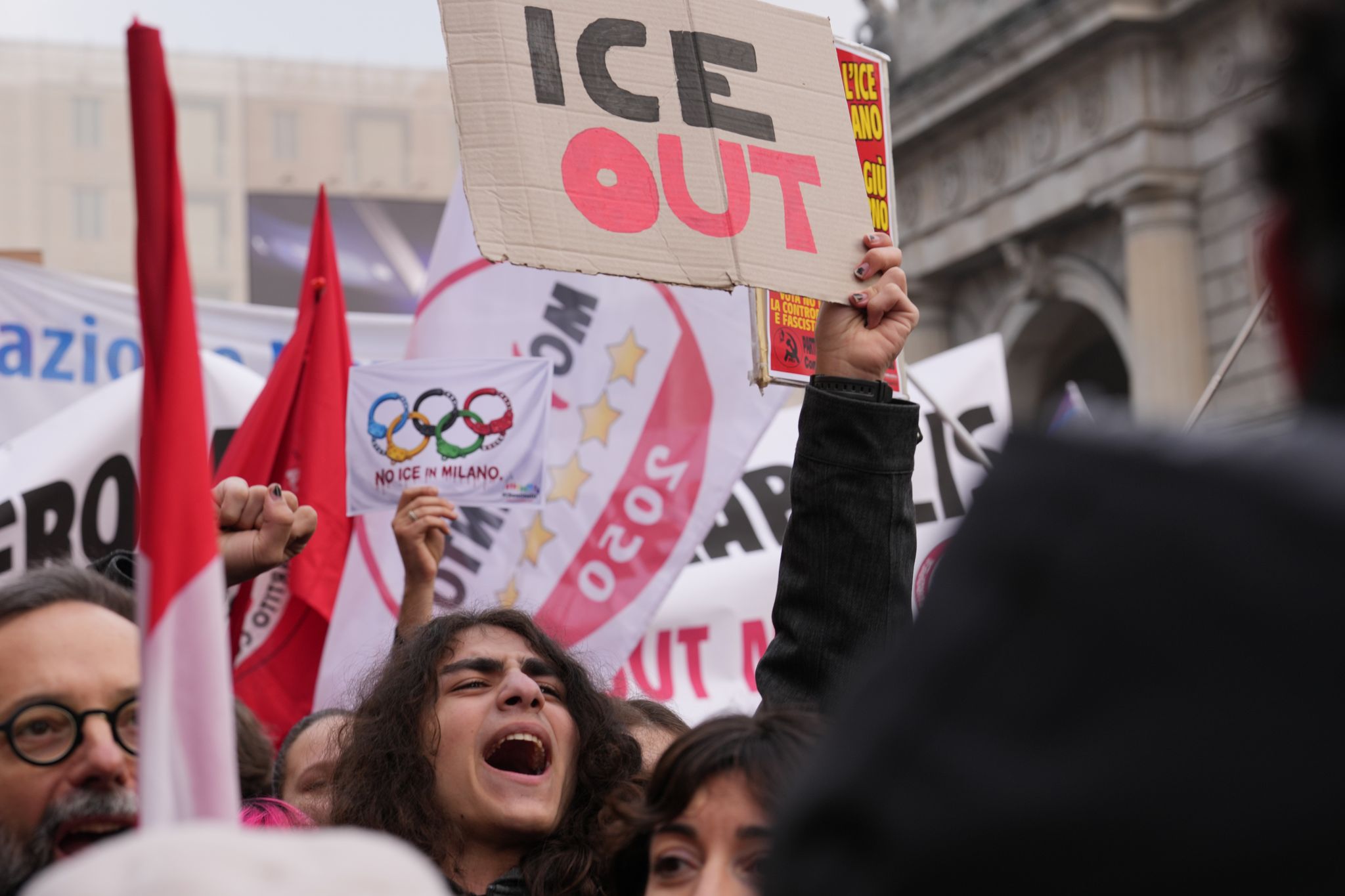 Demonstrators in Milan protest ICE unit at Winter Olympics