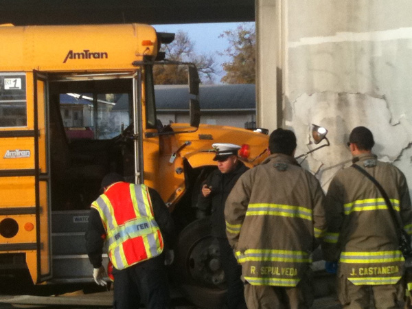 Four students, bus driver injured in crash