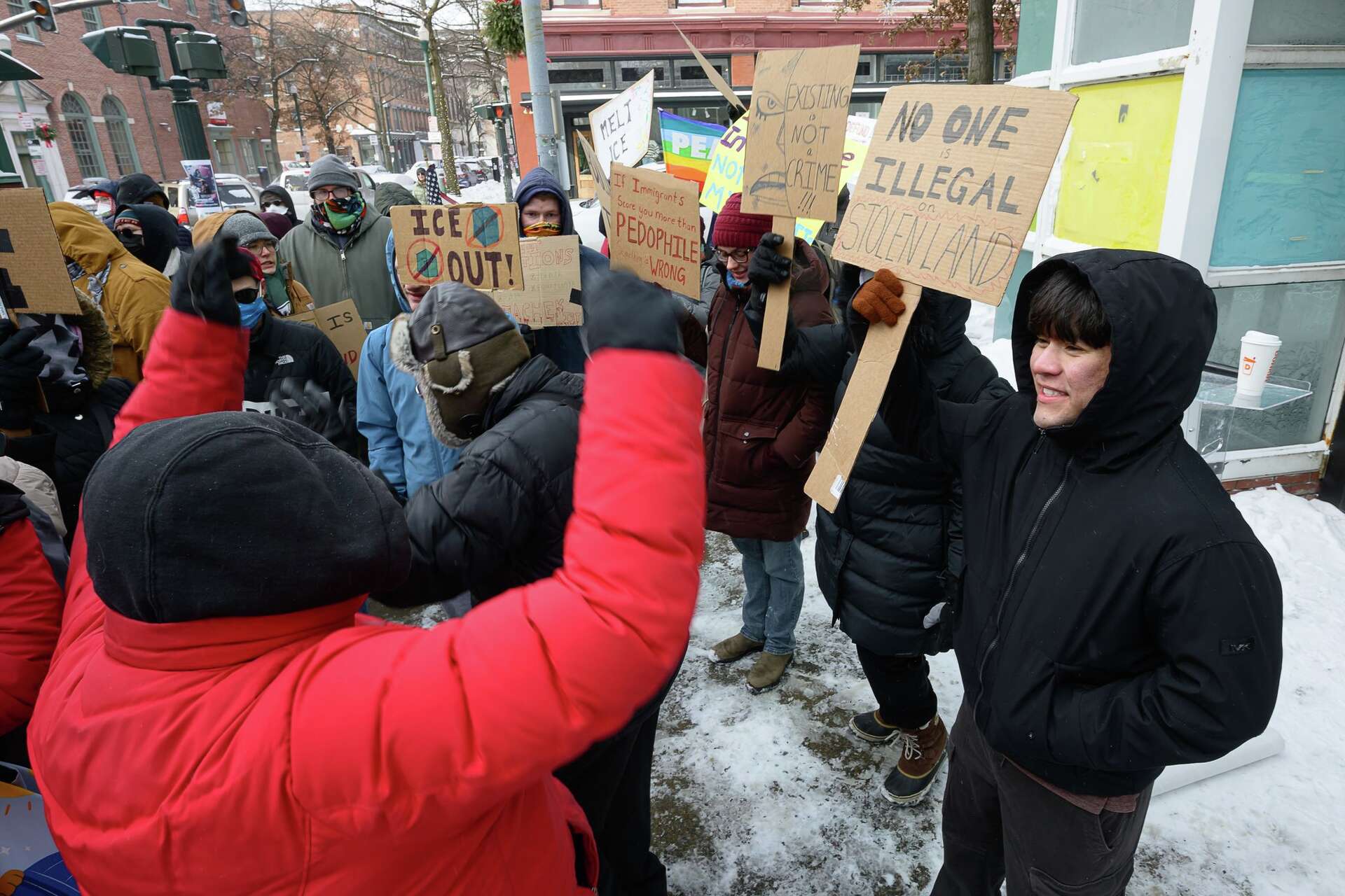 Demonstrators gather for anti-ICE rally in Troy on Saturday