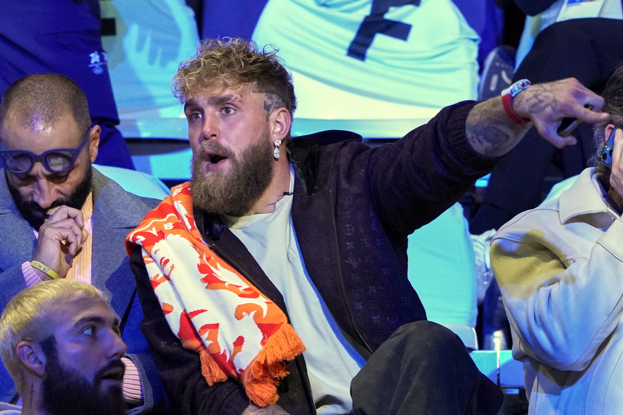 Jake Paul sits in the second row to watch his fiancée, Jutta Leerdam ...