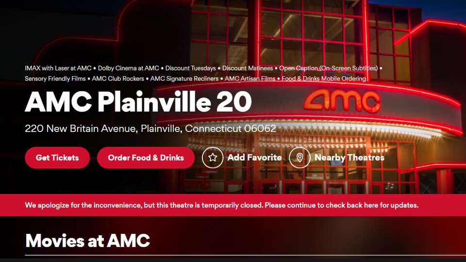 AMC Plainville theater closed after a sprinkler pipe burst: Officials