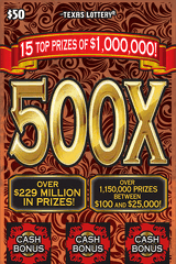 Texas Lottery 500X ticket wins $1M at Lufkin store