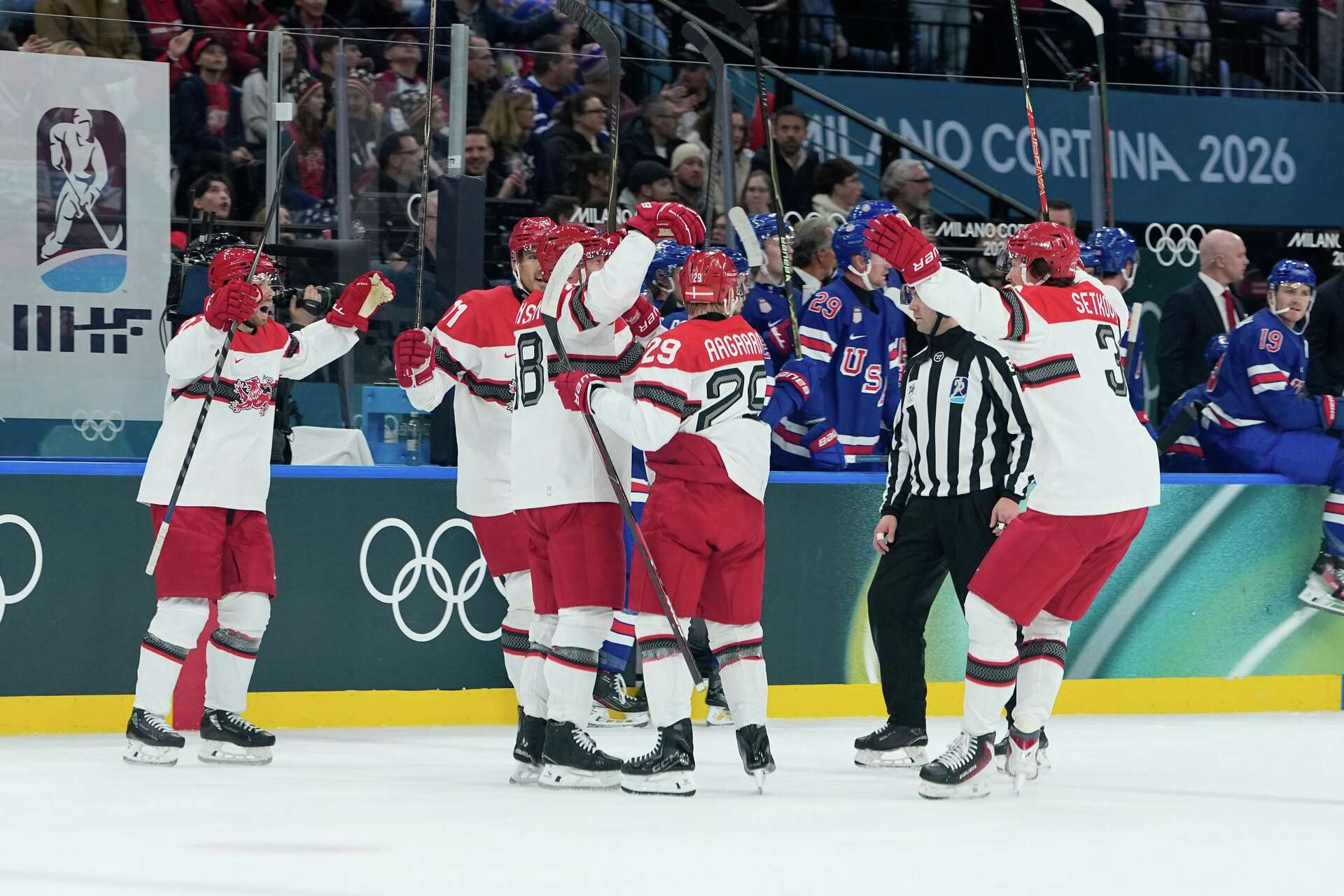 American Jeremy Swayman allows a long-distance goal against Denmark at ...