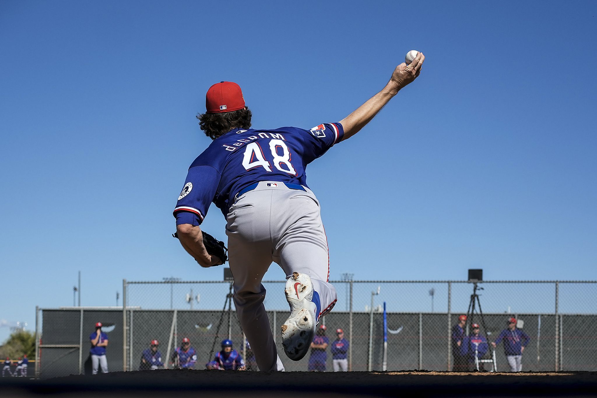 When will Rangers pitcher Jacob deGrom make spring training debut?