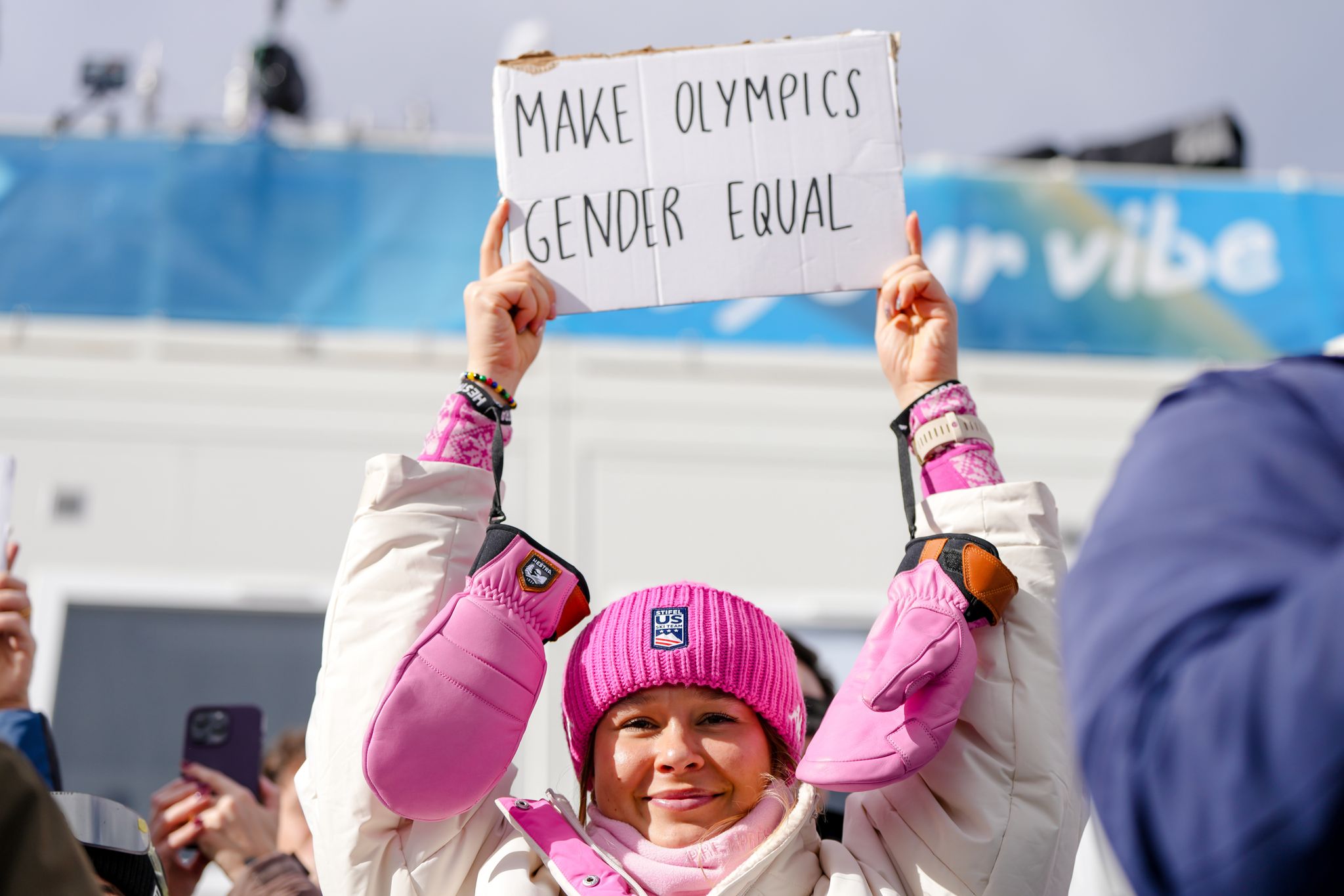 US skier protests women’s exclusion from Olympic sport while cheering ...