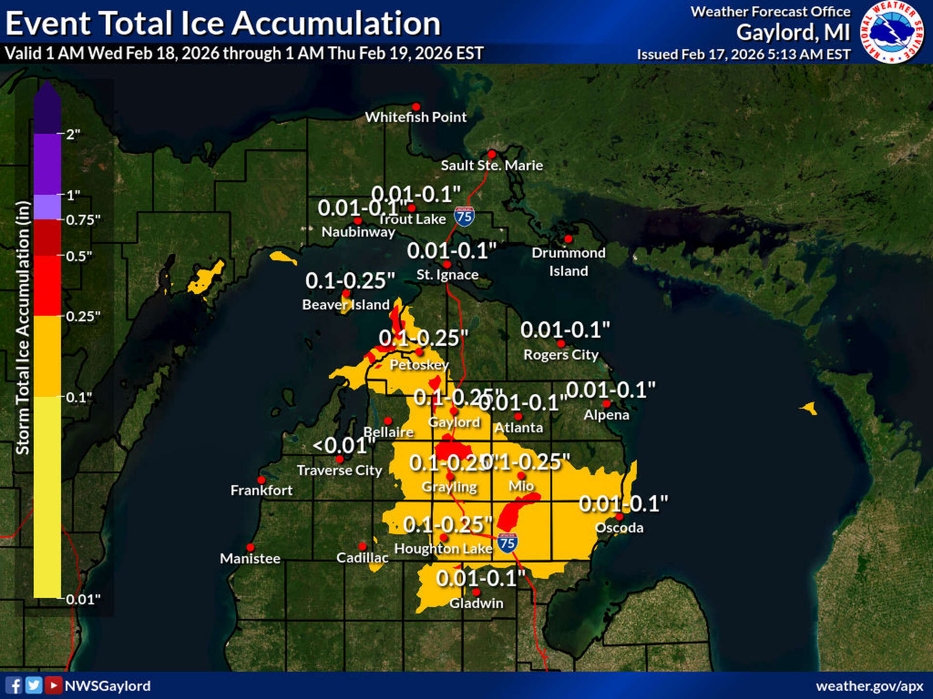 Freezing rain possible tonight across Northern and Central Michigan