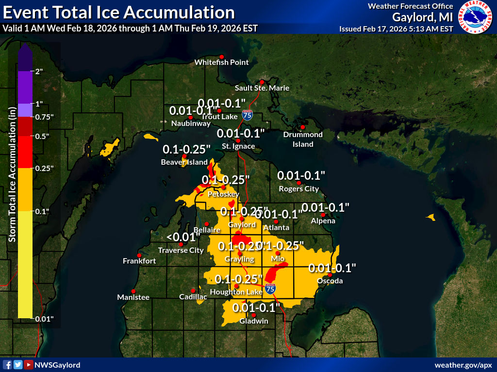 Freezing rain possible tonight across Northern and Central Michigan