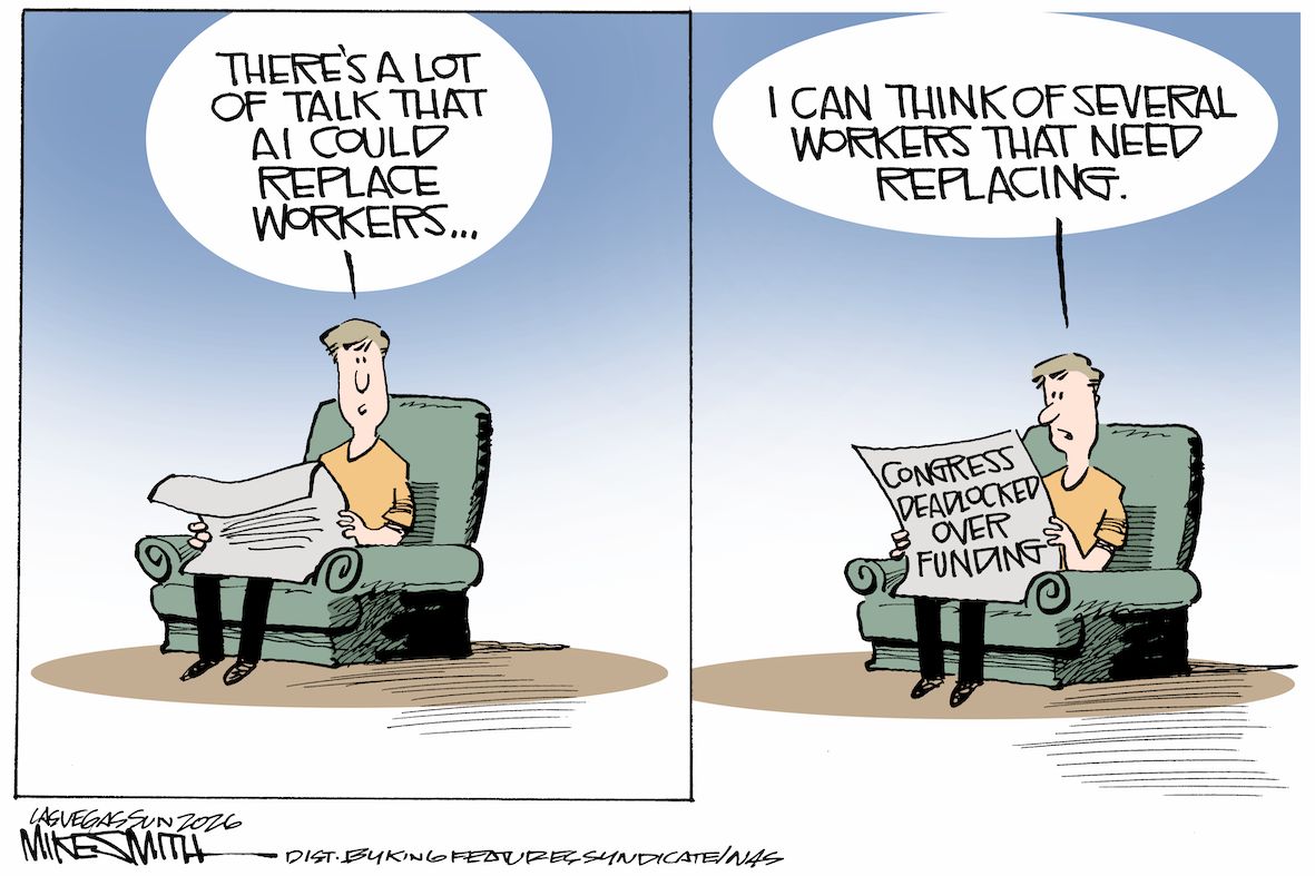 Editorial cartoon: AI replacing workers