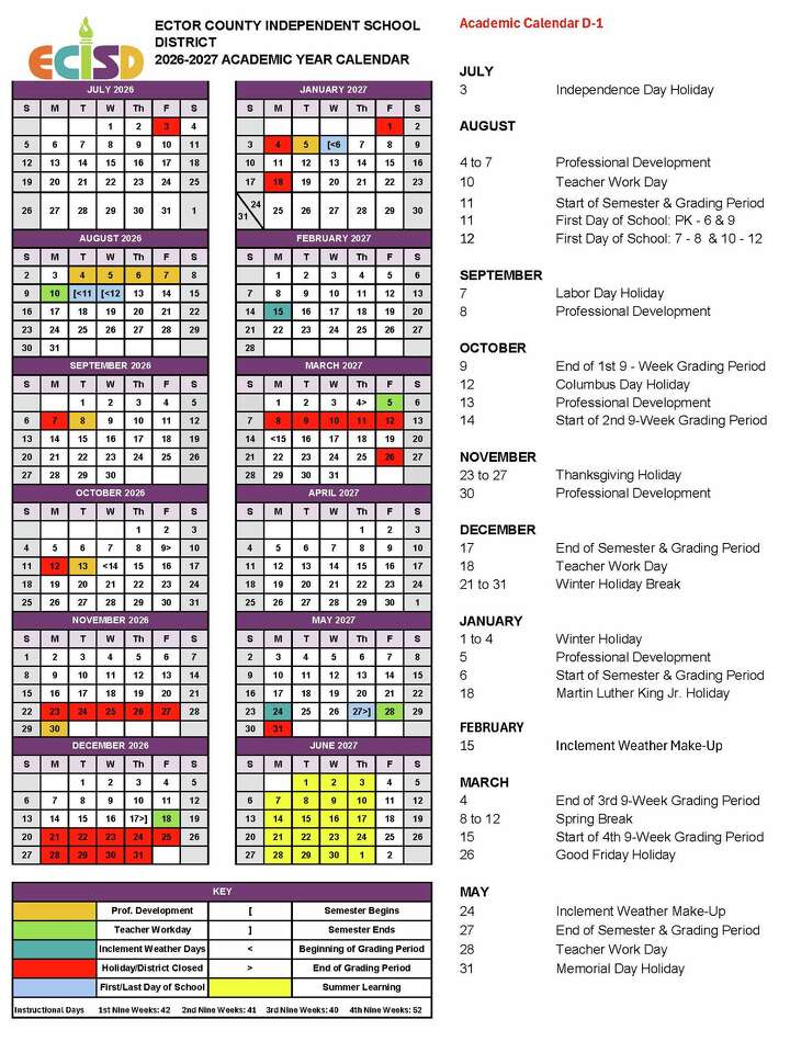 Ector County ISD calendar for 2026-27 approved