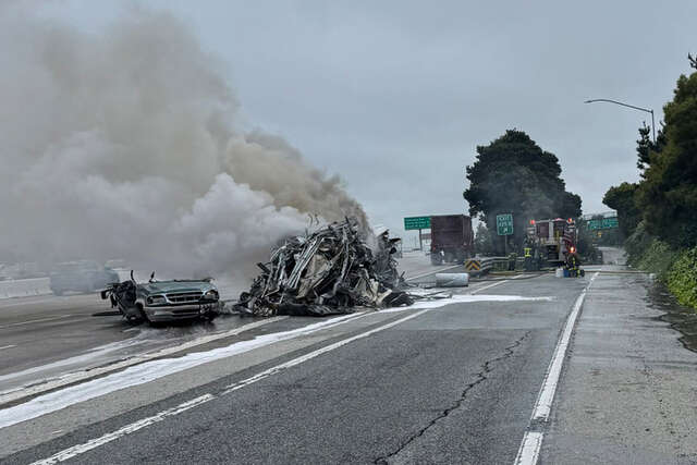 Semitruck 'fully engulfed' in flames on San Francisco highway