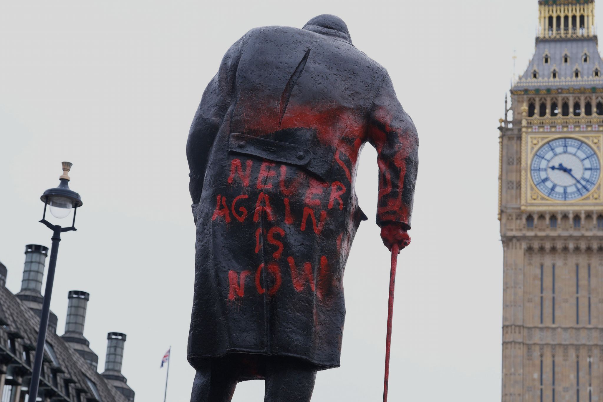 Suspect arrested after Churchill statue in London defaced with pro ...