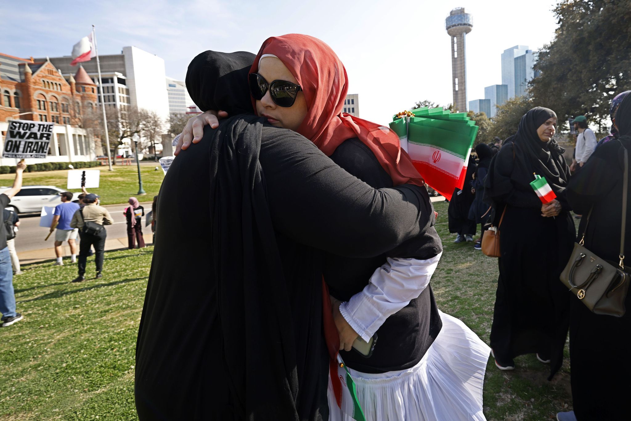 Dallas antiwar activists protest U.S., Israeli attacks on Iran Sunday