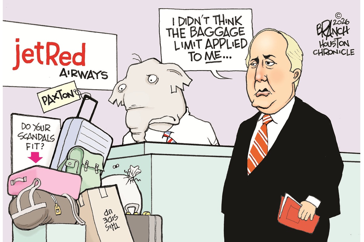 Editorial cartoon: Ken Paxton's baggage