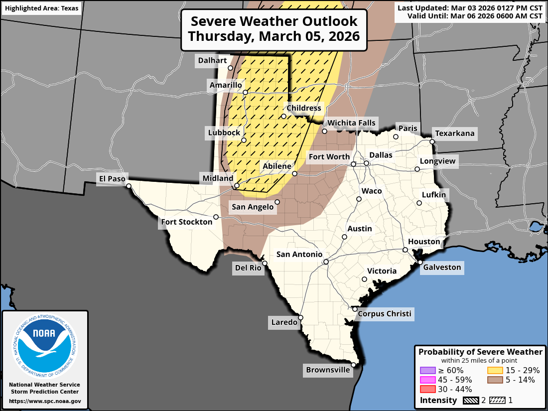 Severe weather chances increase for Thursday across West Texas
