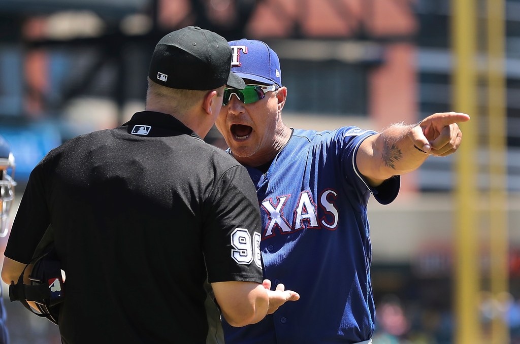 Photos: Rangers manager Jeff Banister argues with umpire, Jurickson ...