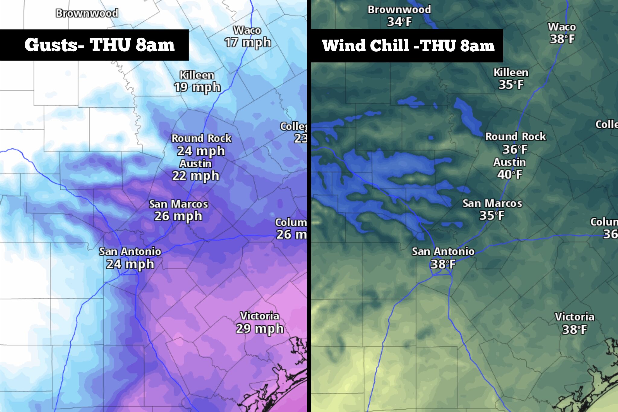 South Texas cold front: Here's how chilly temps will be Thursday